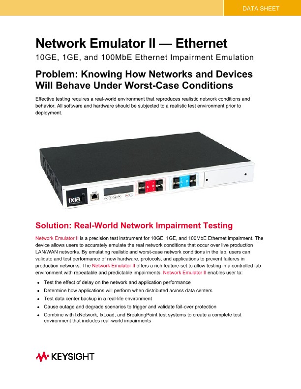 Network Emulator II—Ethernet 10GE, 1GE, and 100MB Impairment PDF Asset Page | Keysight